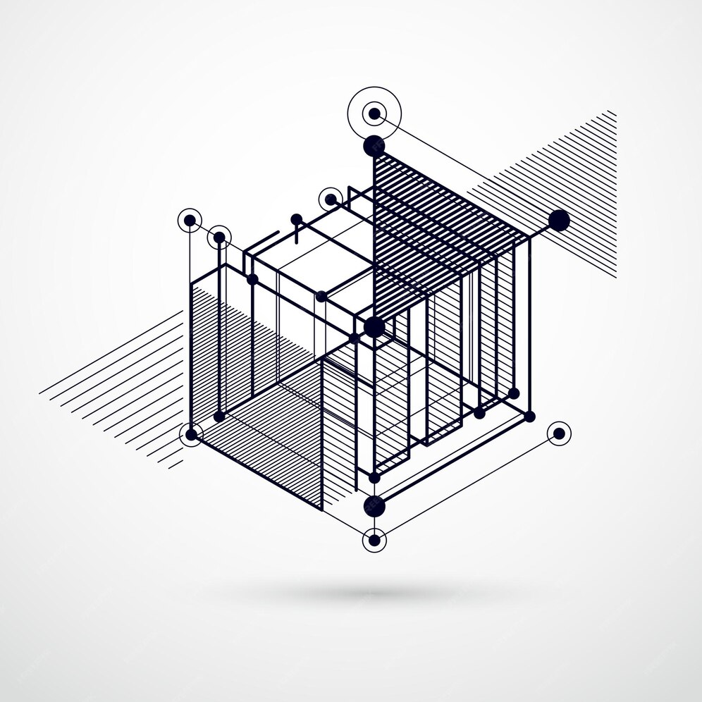 Premium Vector Isometric Abstract Black And White Background With Linear Dimensional Cube
