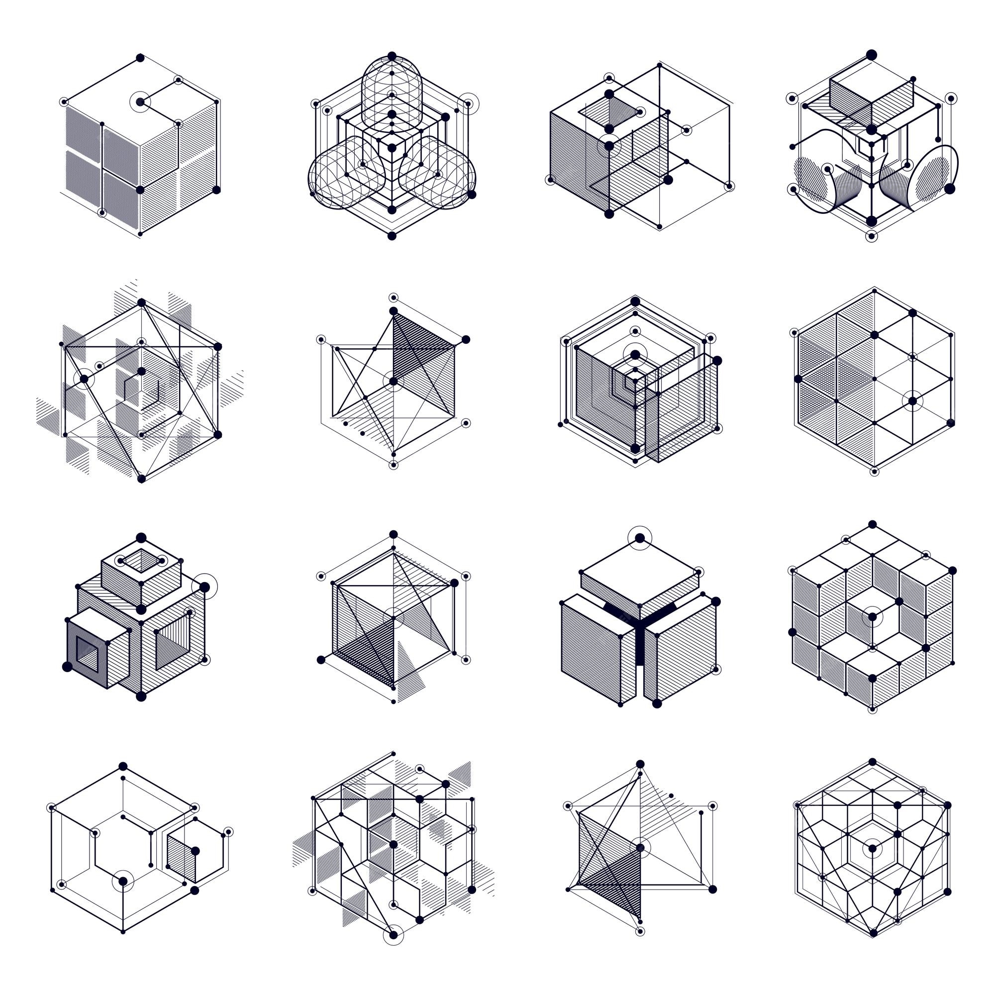Premium Vector Isometric Abstract Black And White Backgrounds Set With Linear Dimensional Cube