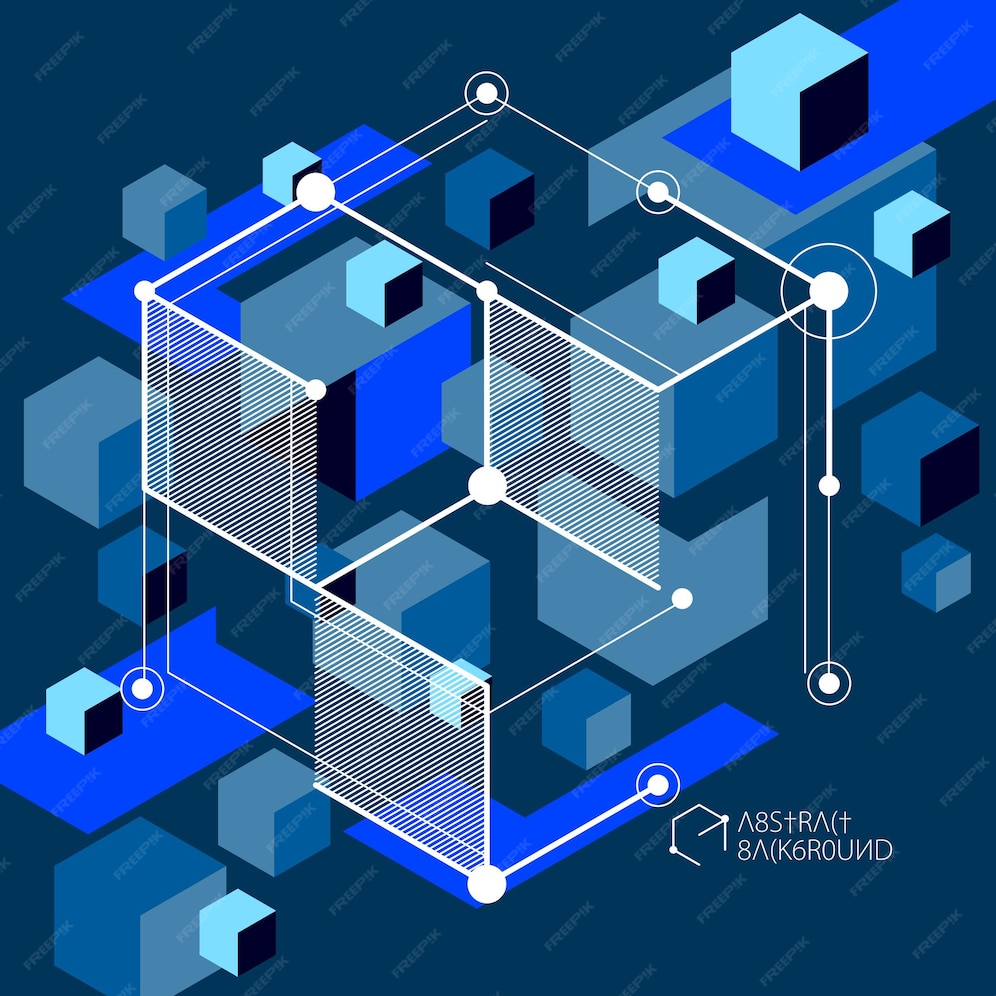 Premium Vector Isometric Abstract Dark Blue Background With Linear Dimensional Cube Shapes
