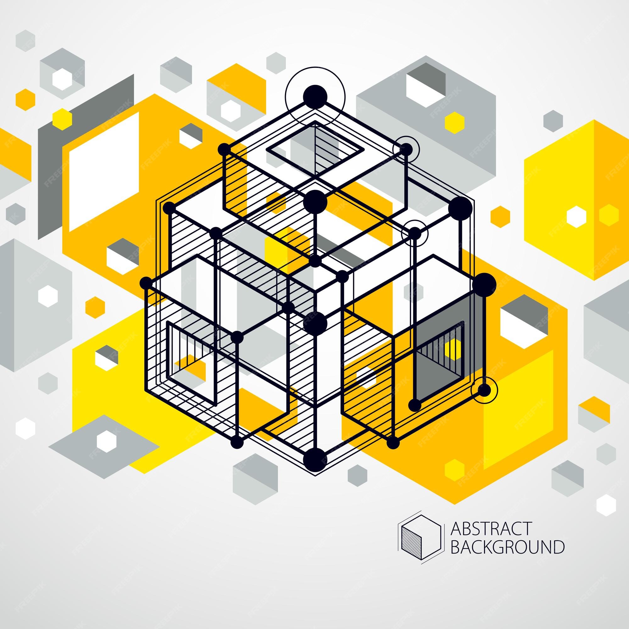 Premium Vector Isometric Abstract Yellow Background With Linear Dimensional Cube Shapes