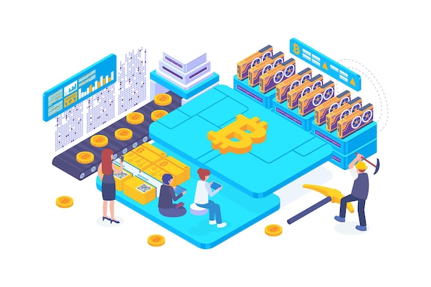 Premium Vector | Isometric bitcoin mining concept Premium Vector | Isometric bitcoin mining concept