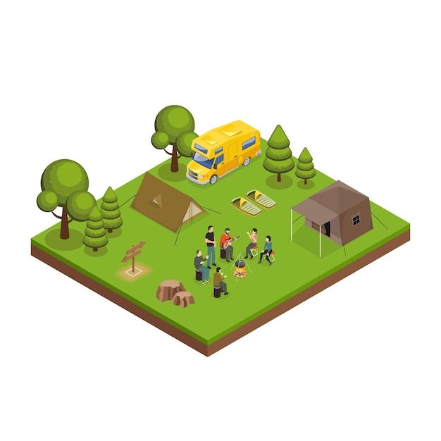 Premium Vector | Isometric camping territory composition Premium Vector | Isometric camping territory composition
