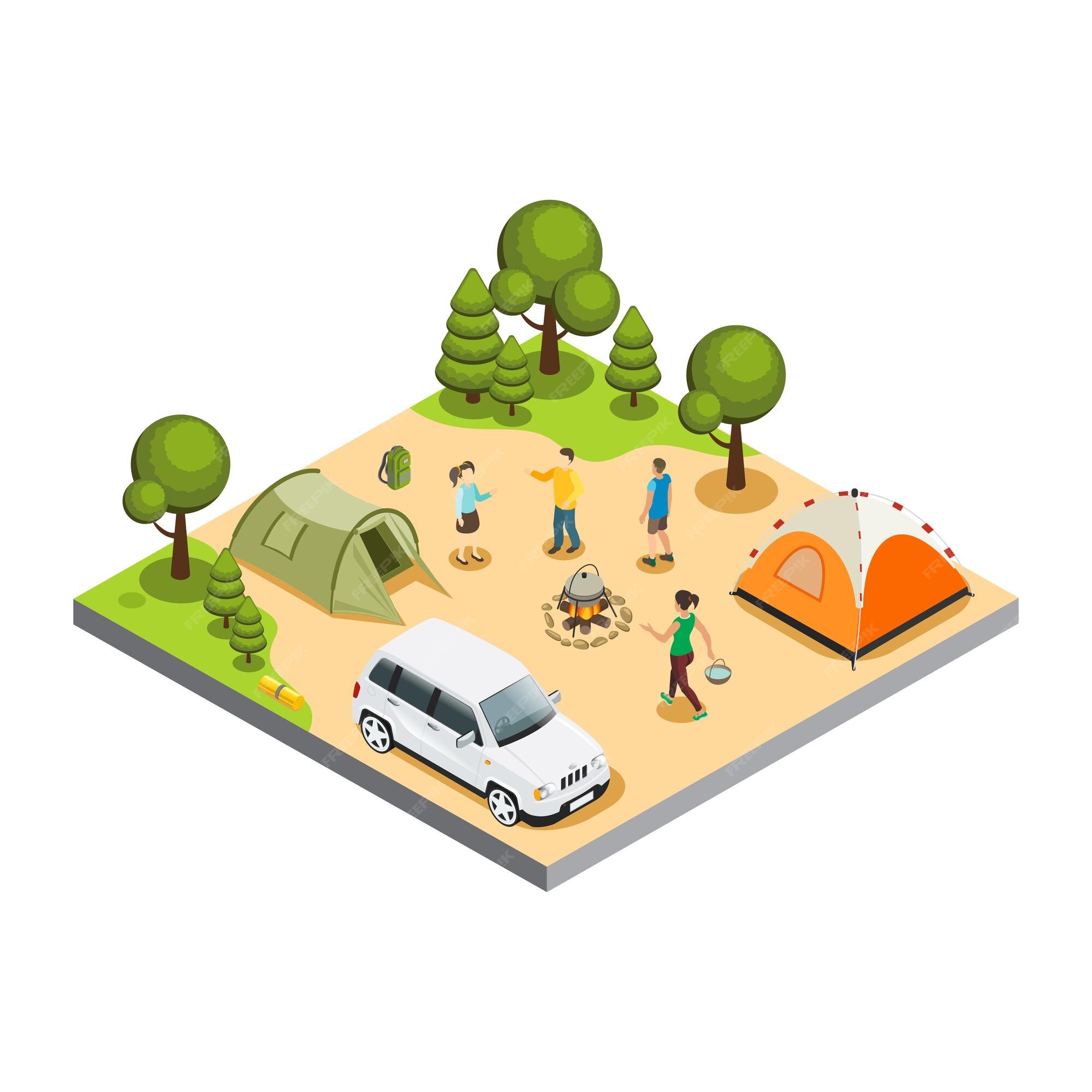 Premium Vector | Isometric camping territory composition Premium Vector | Isometric camping territory composition