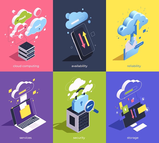 Premium Vector Isometric Cloud Computing Services Mini Composition Set