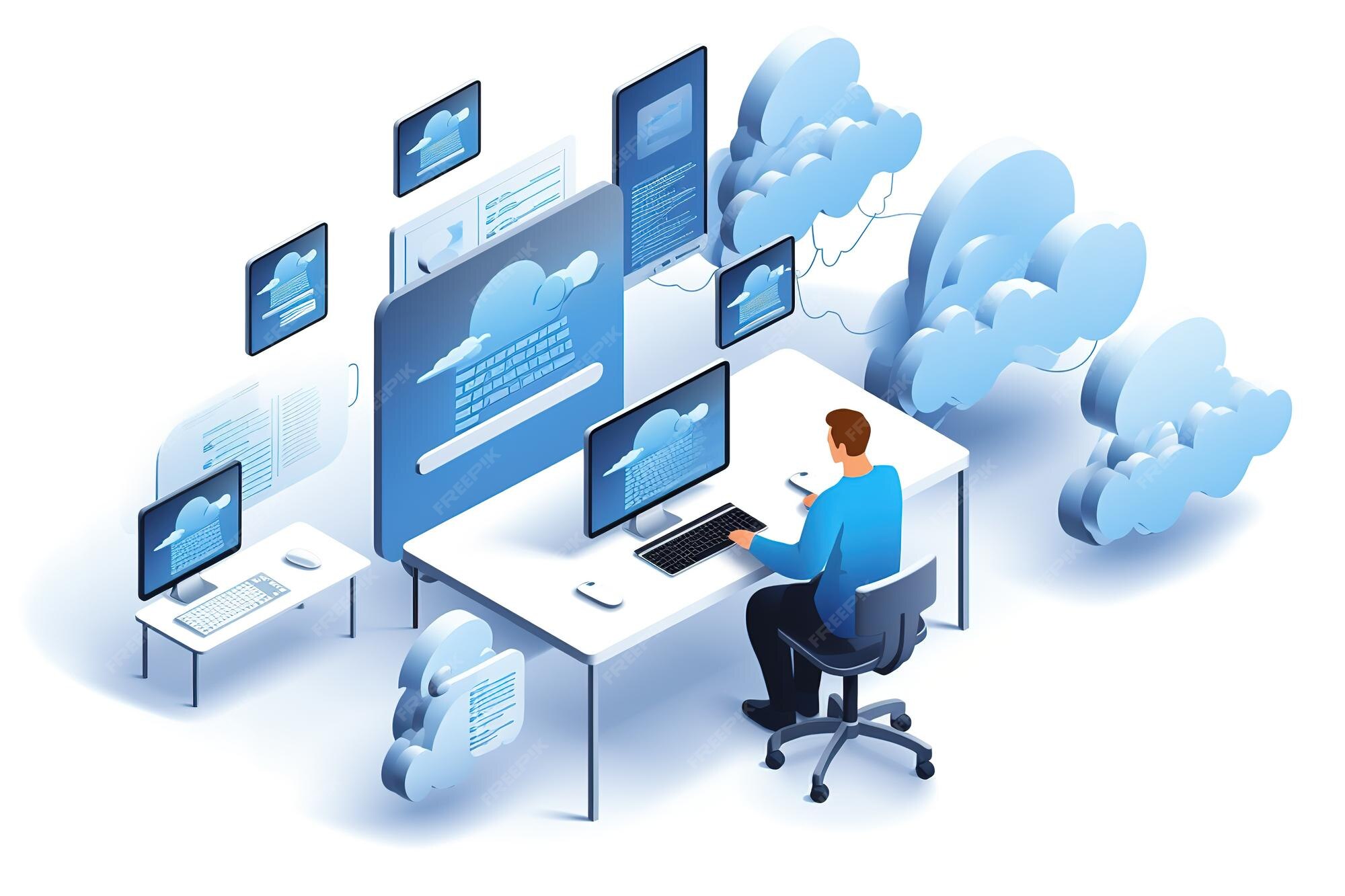Isometric Cloud Technology People Working From Office Global ... Isometric Cloud Technology People Working From Office Global ...