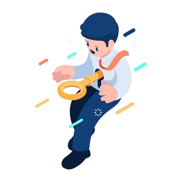 Premium Vector | Isometric golden key unlock businessman Premium Vector | Isometric golden key unlock businessman