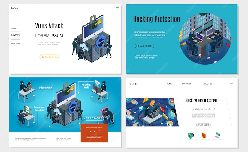 Premium Vector | Isometric hacker activity websites set with computer ...