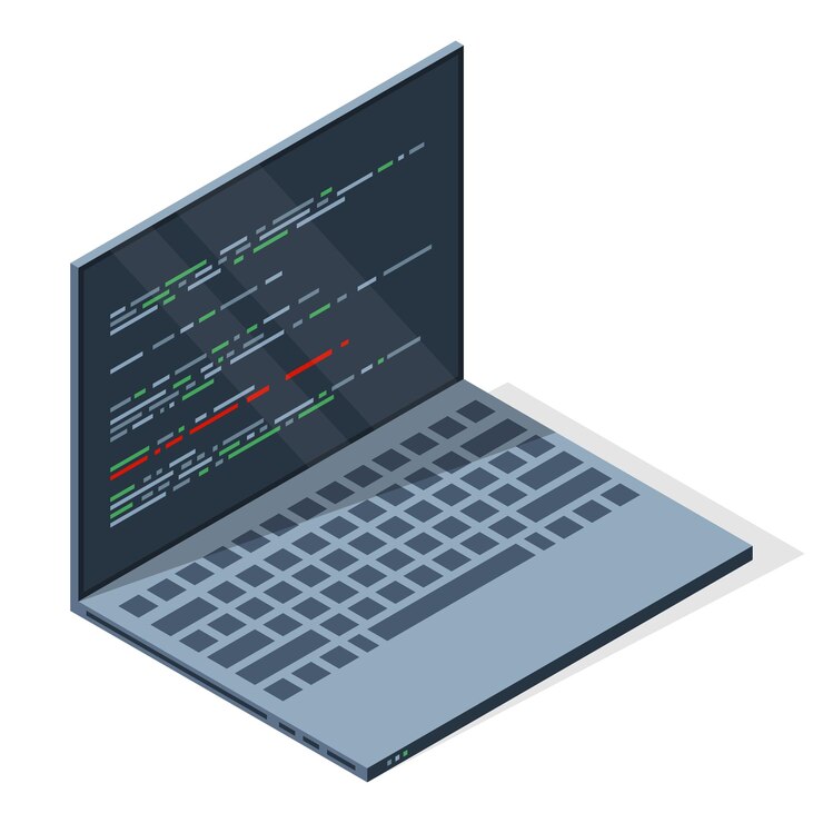 Premium Vector | Isometric laptop with program code on screen ...