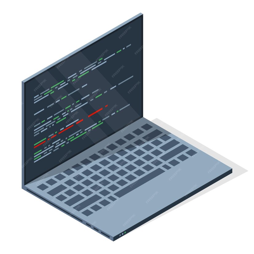 Premium Vector | Isometric laptop with program code on screen ...