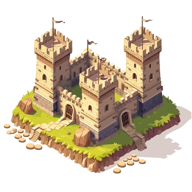 Premium Vector | Isometric_medieval_castle_with_fortified_wall Premium Vector | Isometric_medieval_castle_with_fortified_wall