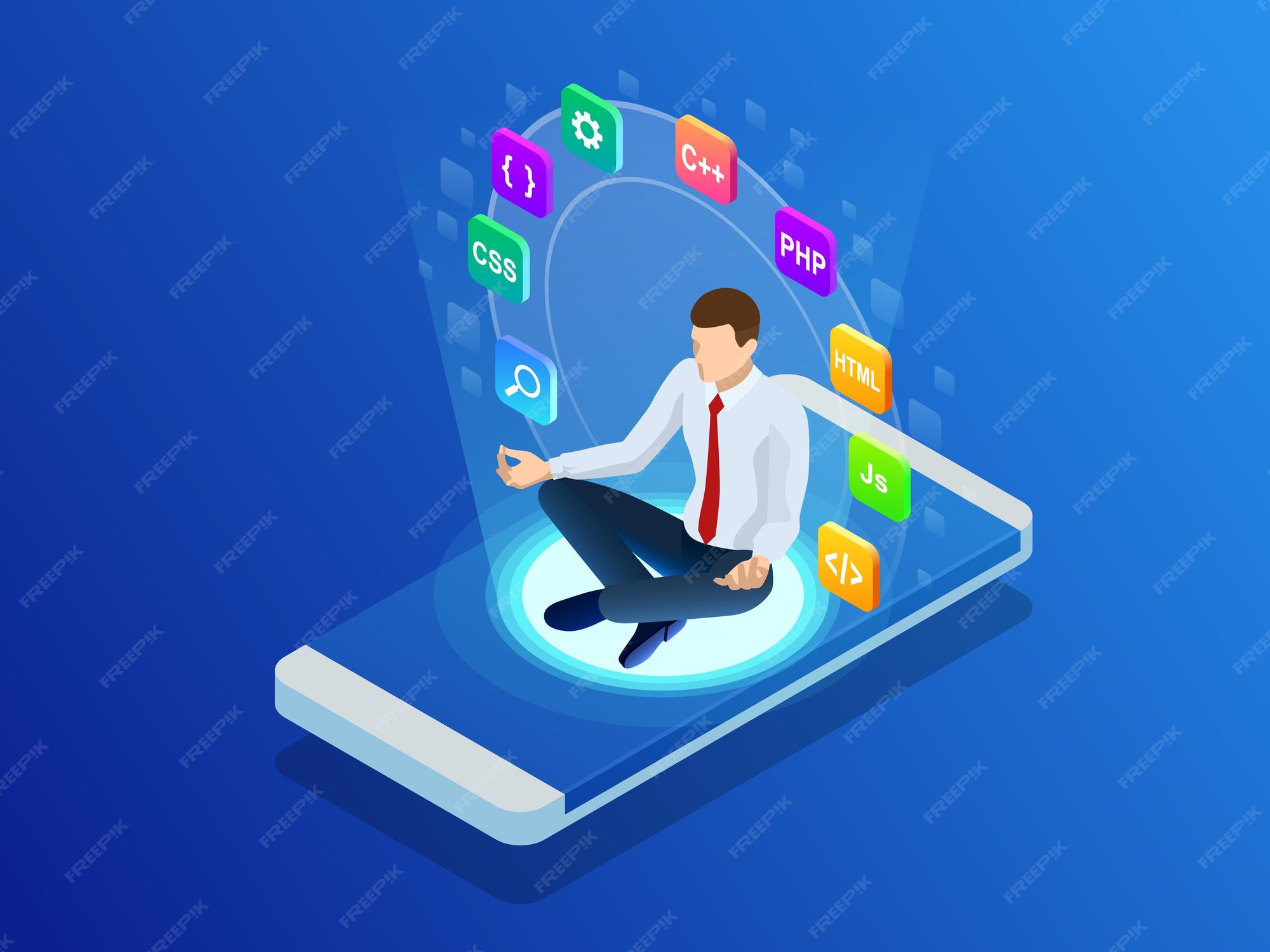 Premium Vector Isometric Programmer Working In A Software Development Company Office