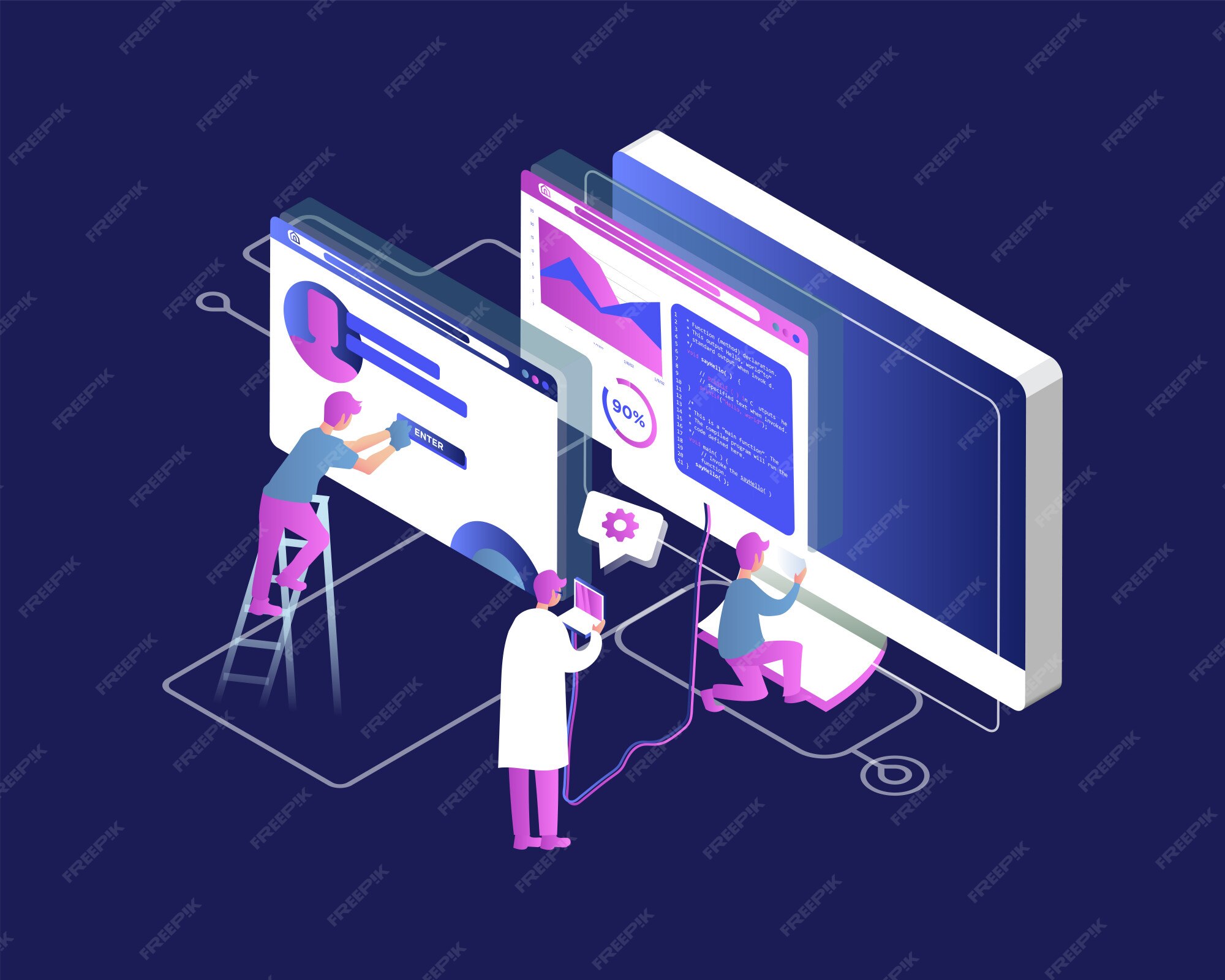 Premium Vector | Isometric programming and coding technologies.