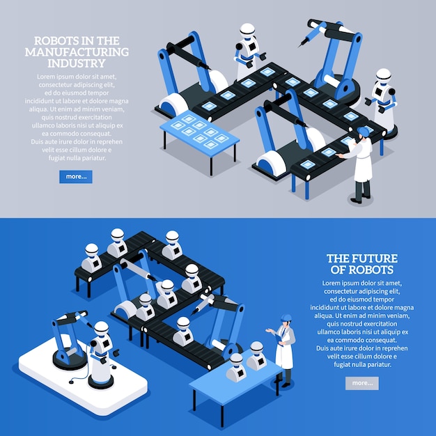 Premium Vector | Isometric robots banner set Premium Vector | Isometric robots banner set