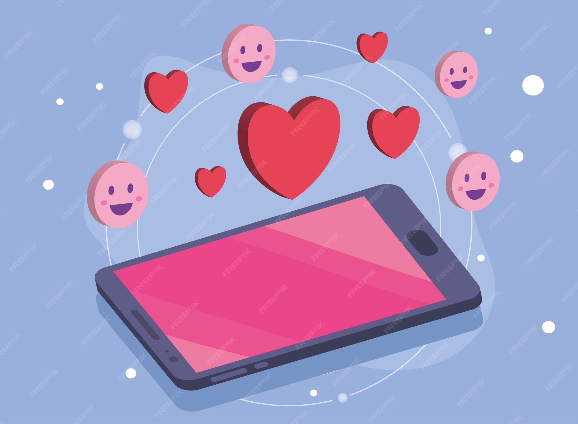 Premium Vector | Isometric smartphone hearts and emojis Premium Vector | Isometric smartphone hearts and emojis