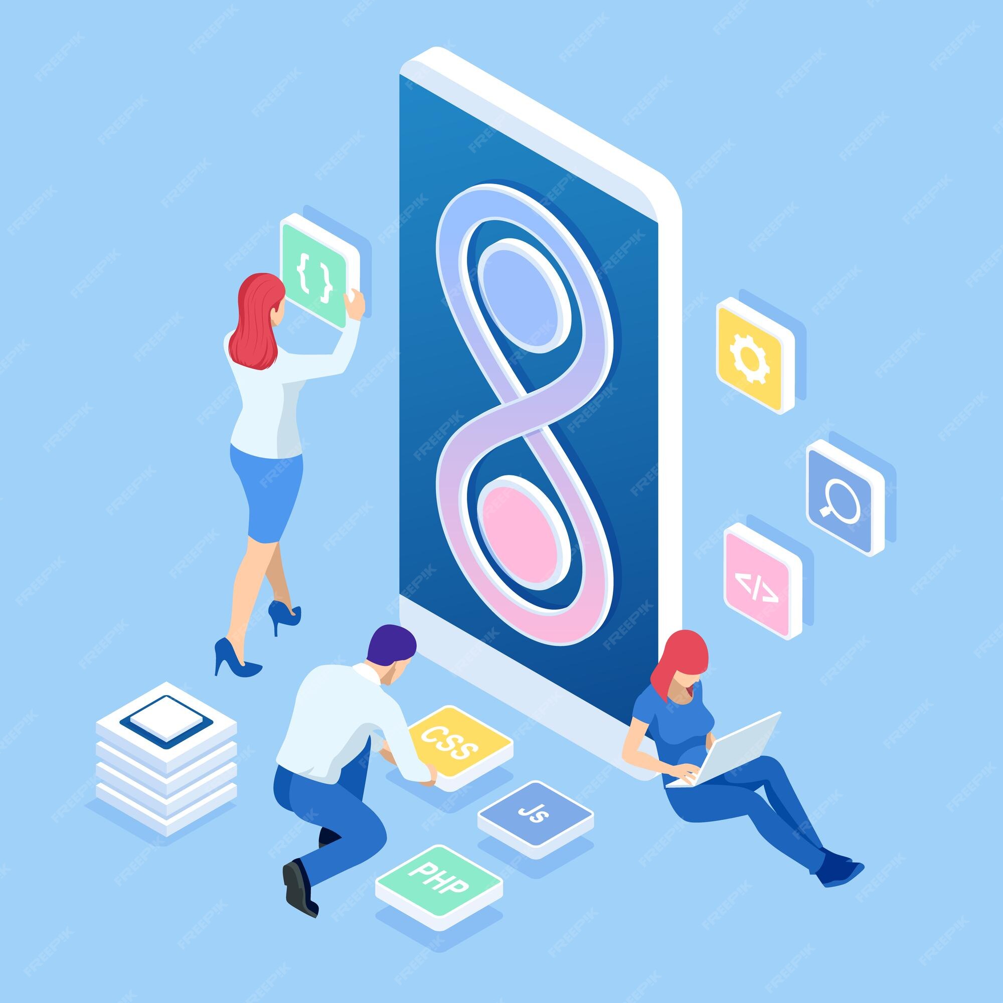 Premium Vector | Isometric technology process of software development ...