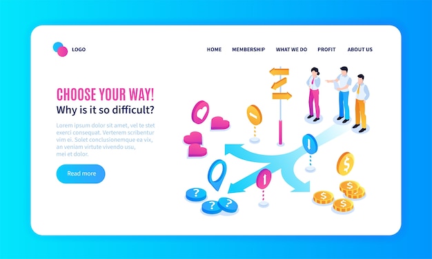 Premium Vector | Isometric ways of choosing landing page Premium Vector | Isometric ways of choosing landing page