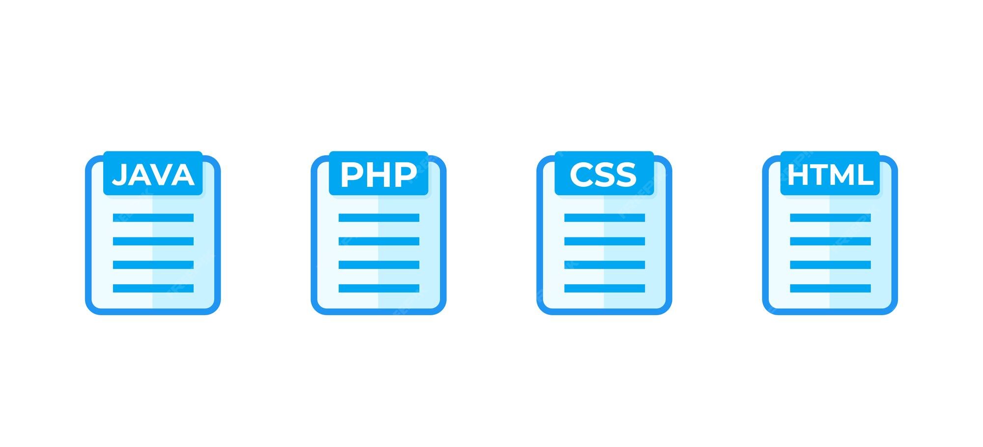 Premium Vector | Java php css html code vector icons on white