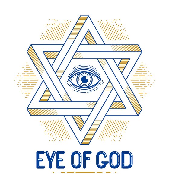 Premium Vector | Jewish hexagonal star with all seeing eye of god ... Premium Vector | Jewish hexagonal star with all seeing eye of god ...