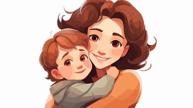 Joyful Cute Kid Boy Embracing Mother with Love in Cartoon Style Vector ... Joyful Cute Kid Boy Embracing Mother with Love in Cartoon Style Vector ...