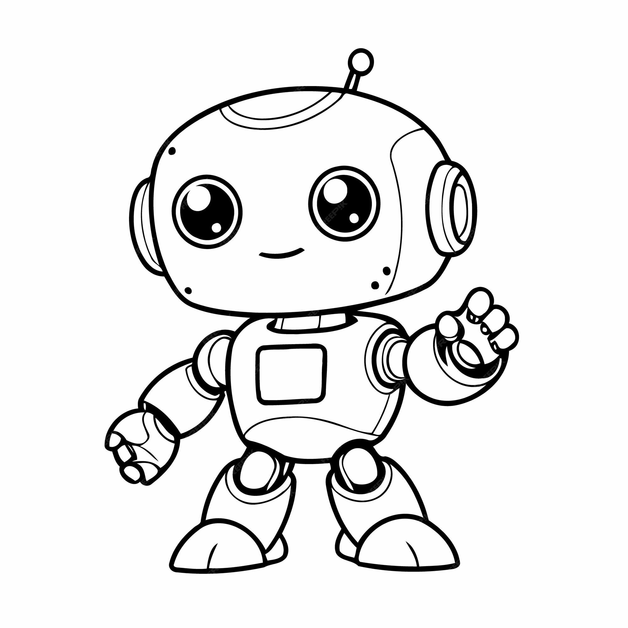 Premium Vector | Joyful robot drawing colouring book cover design Premium Vector | Joyful robot drawing colouring book cover design
