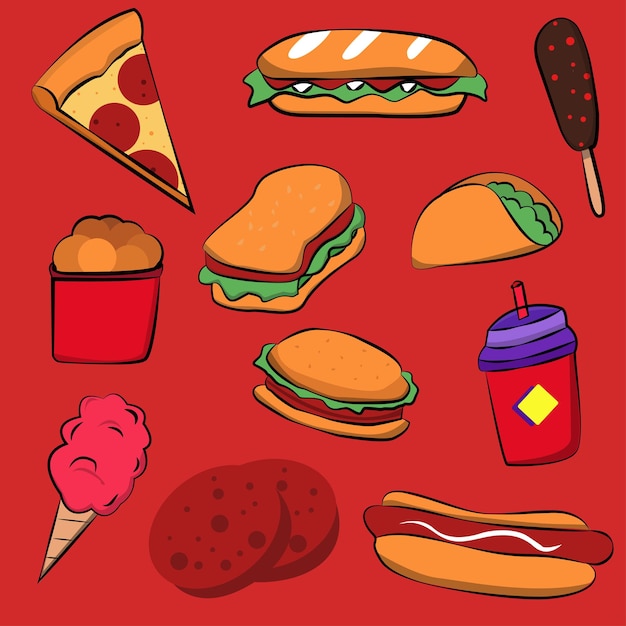 Junk food hand drawn doodle collection vector | Premium AI-generated vector Junk food hand drawn doodle collection vector | Premium AI-generated vector