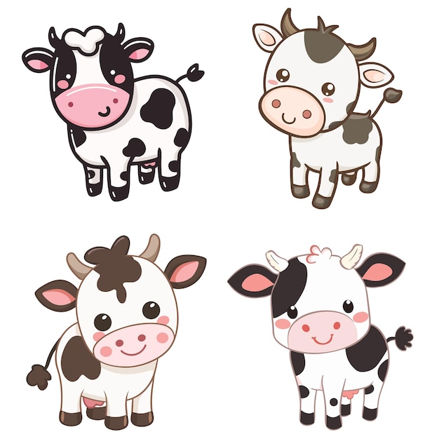 Premium Vector | Kawaii cows illustration vector bundle Premium Vector | Kawaii cows illustration vector bundle