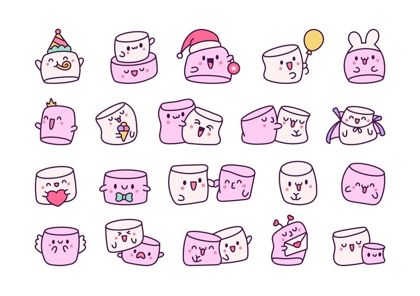 Premium Vector Kawaii Marshmallow Cute Face Character Cartoon Happy