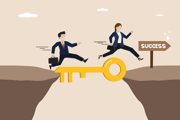 Premium Vector | The key to success business people run over the key to ... Premium Vector | The key to success business people run over the key to ...