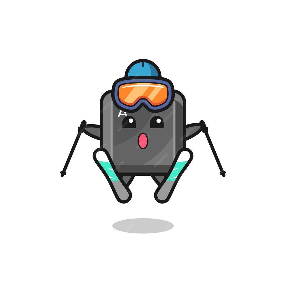 Premium Vector | Keyboard button mascot character as a ski player Premium Vector | Keyboard button mascot character as a ski player