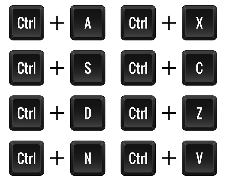 Premium Vector | Keyboard combinations Ctrl with A S D N X C Z V ... Premium Vector | Keyboard combinations Ctrl with A S D N X C Z V ...