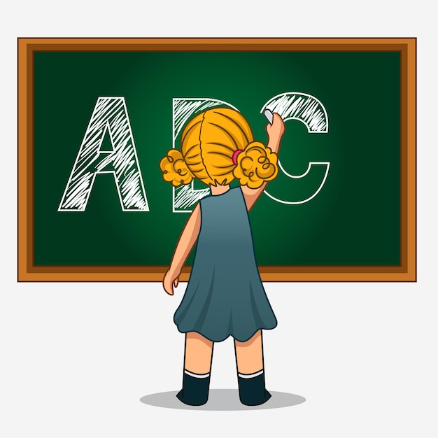Premium Vector | A kid write on board Premium Vector | A kid write on board