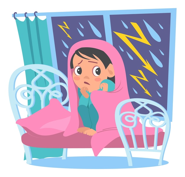 Premium Vector | Kids fear Frightened boy afraid of thunderstorm ... Premium Vector | Kids fear Frightened boy afraid of thunderstorm ...