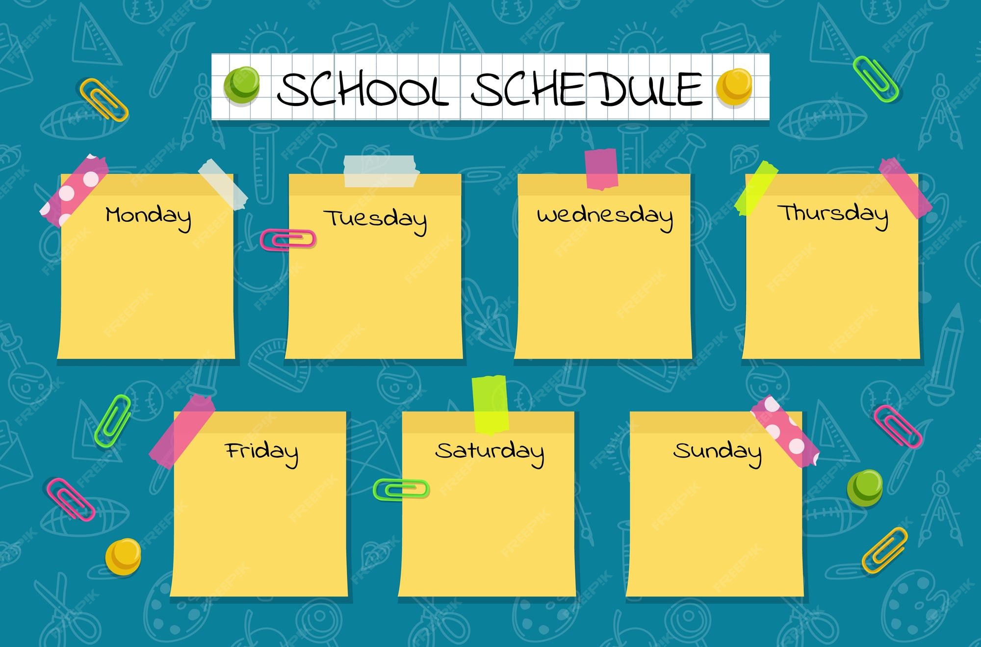Premium Vector | Kids school schedule daily study plan on timetable ... Premium Vector | Kids school schedule daily study plan on timetable ...