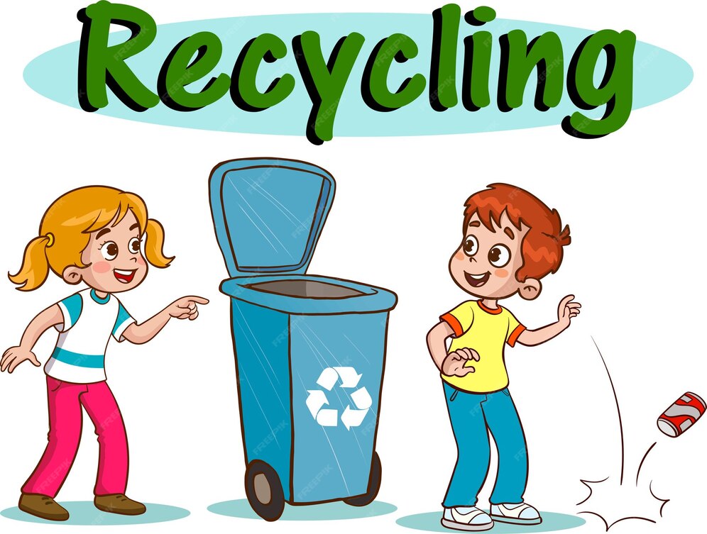 Premium Vector | Kids throwing garbage in the recycling bin cartoon vector Premium Vector | Kids throwing garbage in the recycling bin cartoon vector