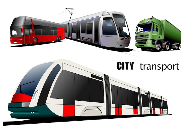Premium Vector | Kinds of city transport vector 3d illustration Premium Vector | Kinds of city transport vector 3d illustration