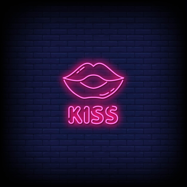 Premium Vector Kiss Neon Signs Style Text Vector