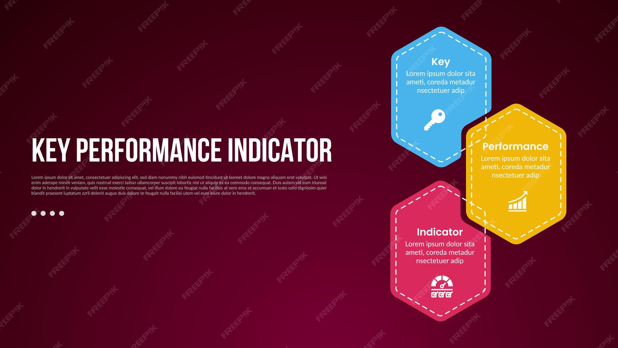 KPI or key performance indicator infographic template with hexagon on vertical direction with ...
