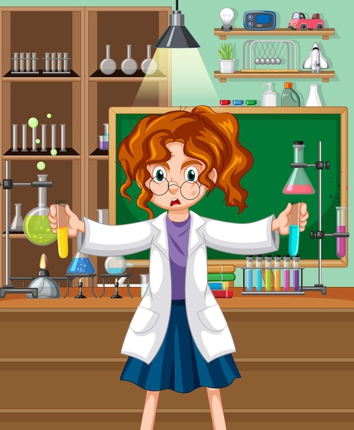 Premium Vector | Laboratory scene with scientist cartoon character Premium Vector | Laboratory scene with scientist cartoon character