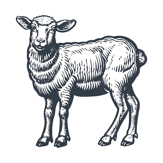 Premium Vector | Lamb vintage woodcut drawing vector Premium Vector | Lamb vintage woodcut drawing vector