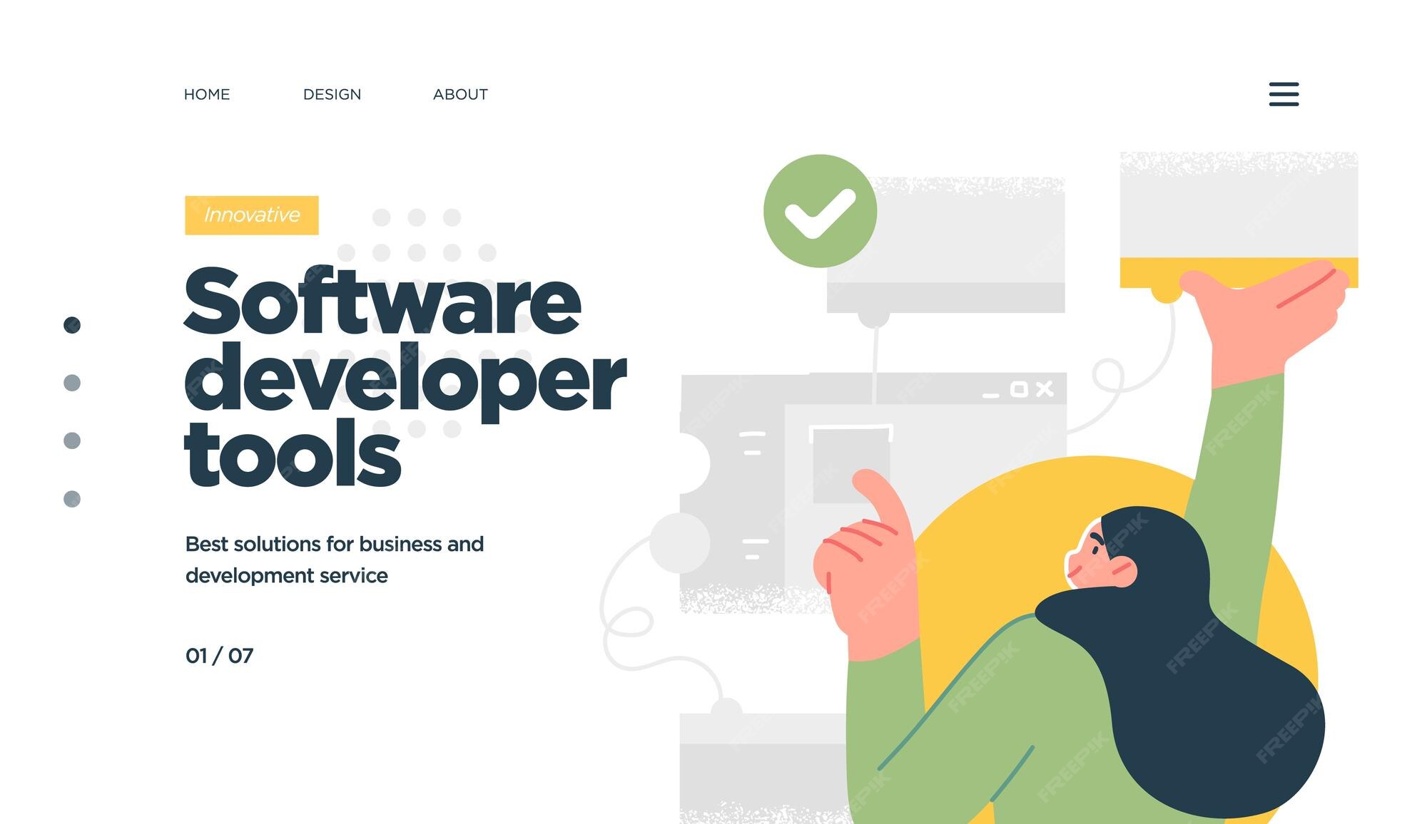 Premium Vector | Landing page template of developing computer software ...