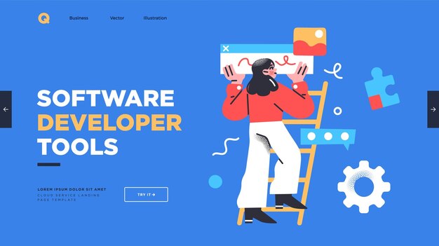 Premium Vector | Landing page template of developing computer software coding and programming