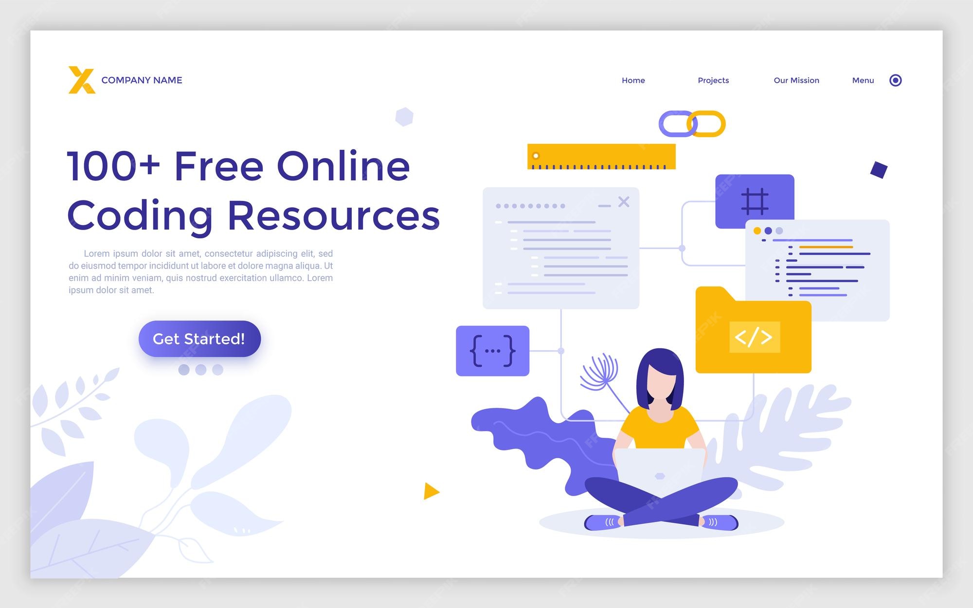 Premium Vector | Landing page template with programmer sitting crosslegged and working on laptop ...