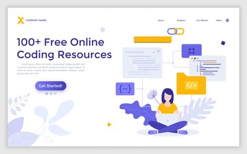 Premium Vector | Landing page template with programmer sitting ...