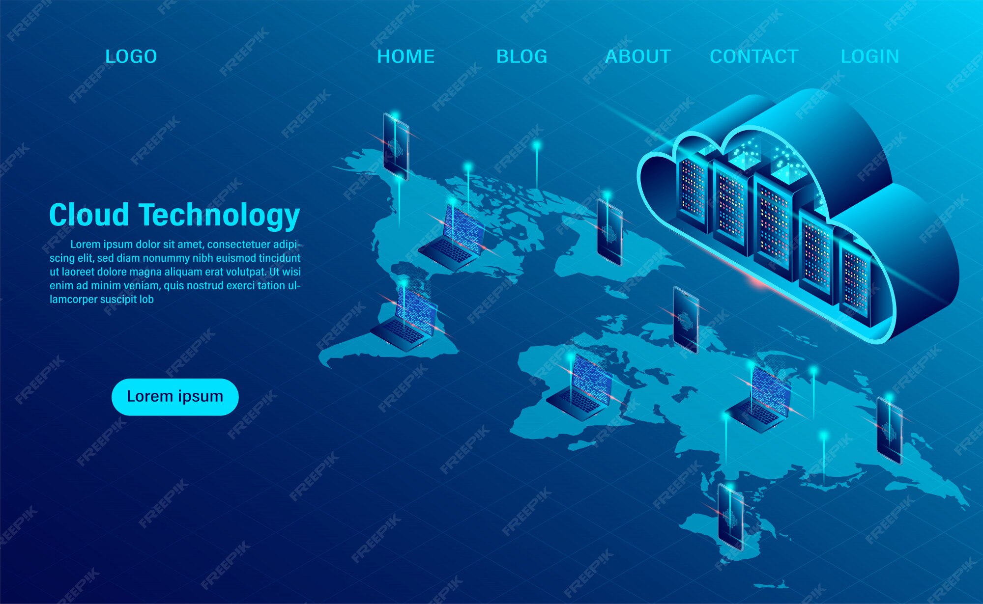 Premium Vector Landing Page With Cloud Computing Concept Online Computing Technology Big