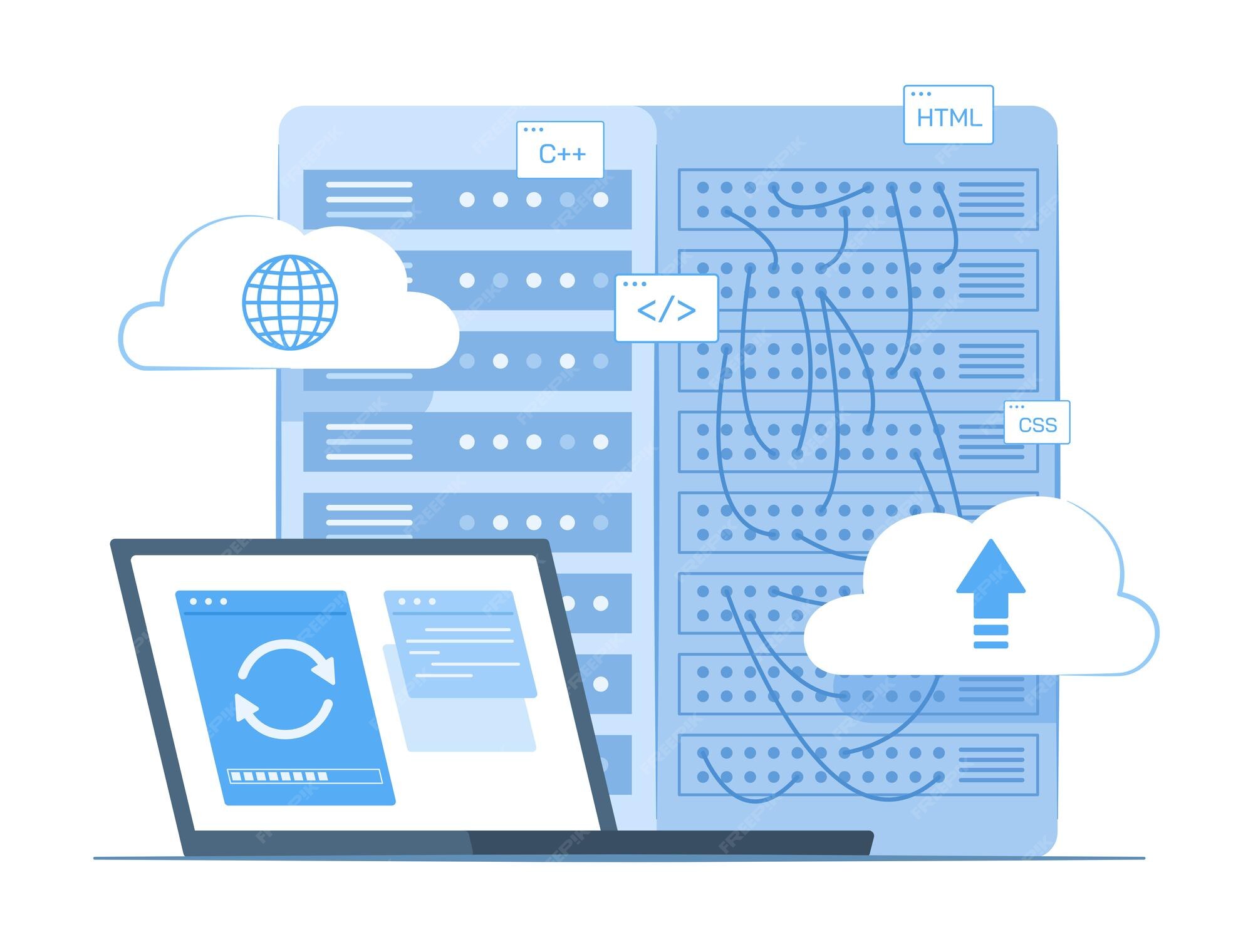 Premium Vector Laptop Computer Syncing Data With Cloud Computing Server For Wireless Network