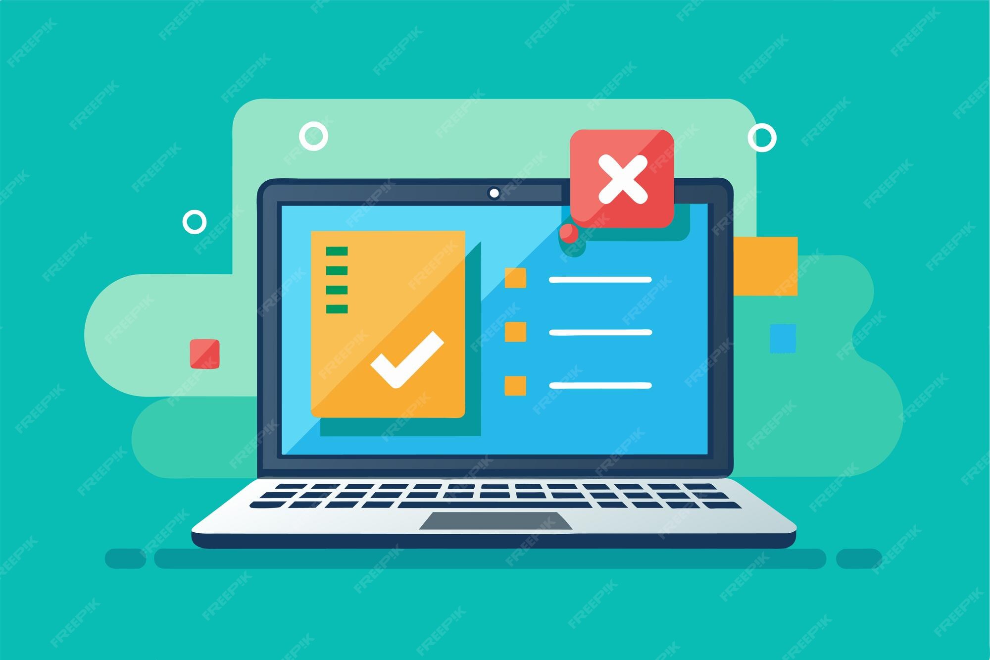 Premium Vector | A laptop screen displaying a prominent check mark symbol indicating completion ...