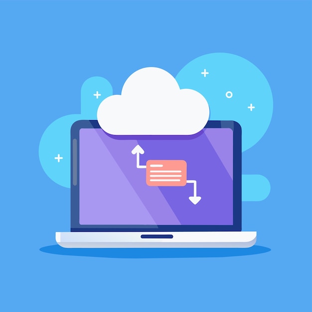 Premium Vector Laptop With Cloud Synchronization Synchronization Of