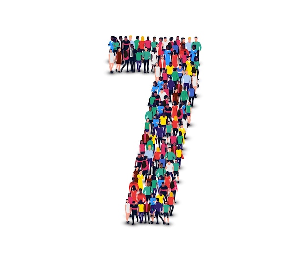 Premium Vector | Large group of people in number seven form Premium Vector | Large group of people in number seven form