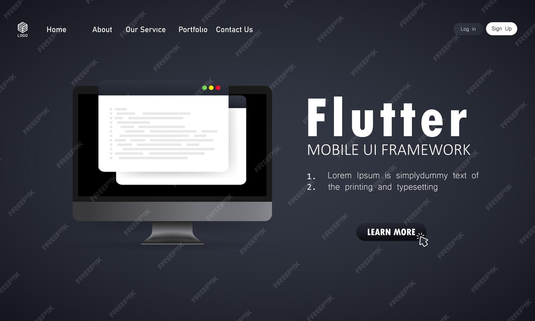 Premium Vector | Learn to code flutter mobile ui framework on computer ...