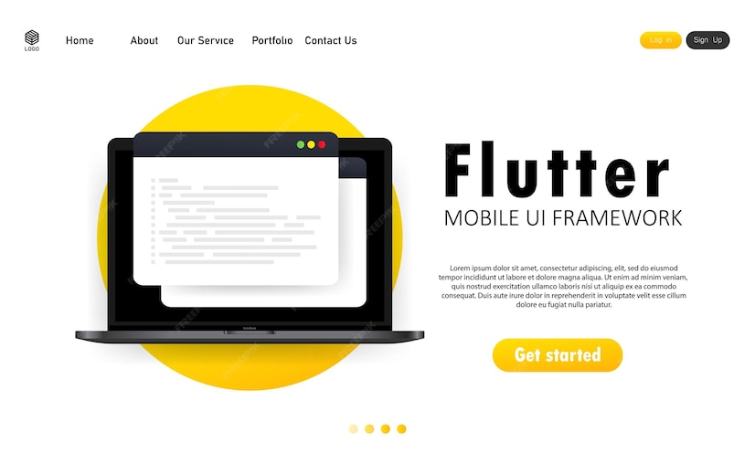 Premium Vector | Learn to code flutter mobile ui framework on laptop screen, programming ...